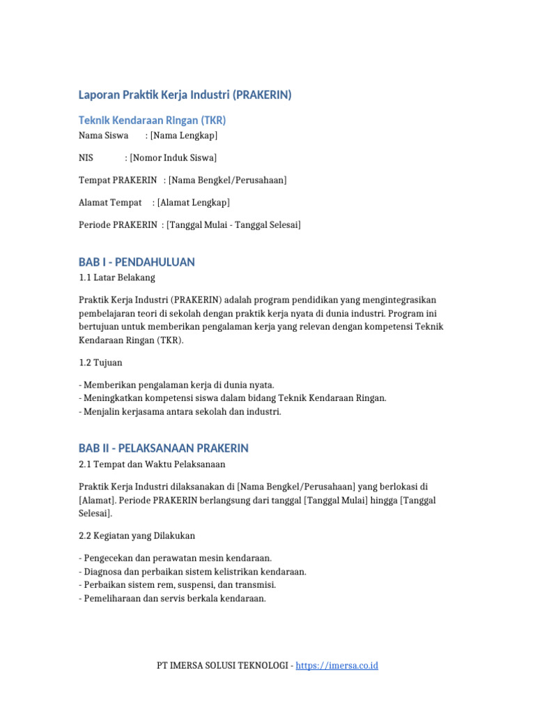 Contoh Laporan Prakerin TKR | PDF
