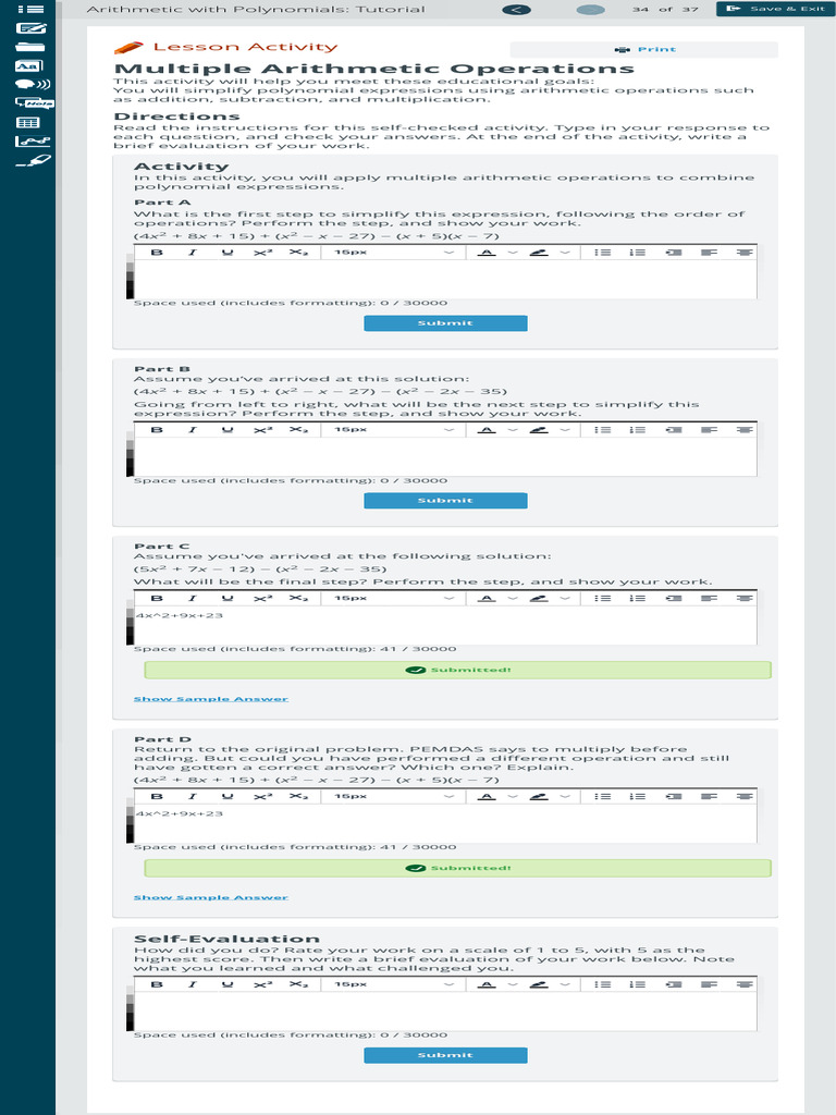 Arithmetic With Polynomials Tutorial | PDF | Subtraction | Mathematics