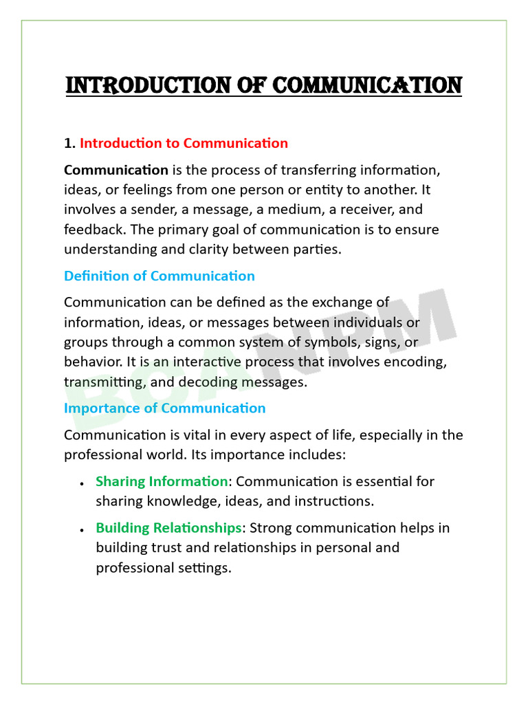 1 - Introduction of Communication | PDF | Communication | Nonverbal ...