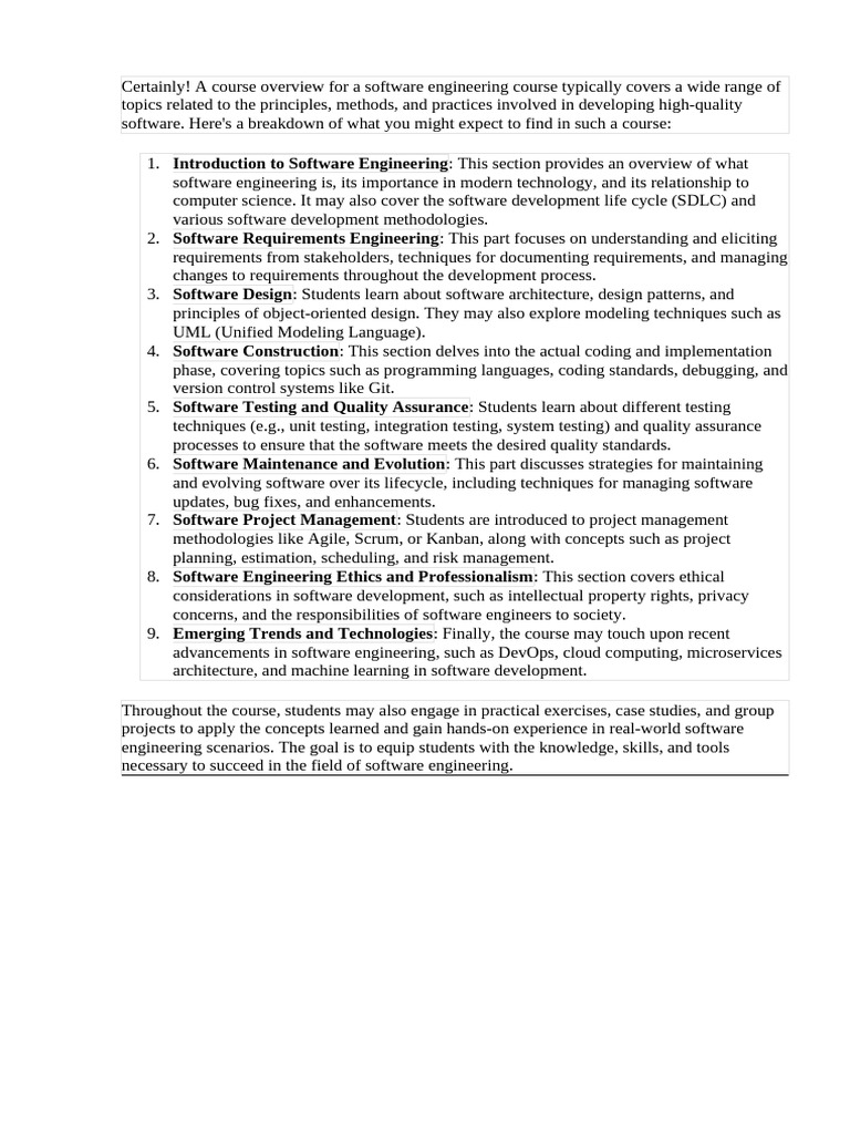 Overview of Software Engineering | PDF | Software | Software Development