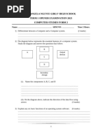 Computer Studies Form 2 - Question Paper | PDF | Operating System ...