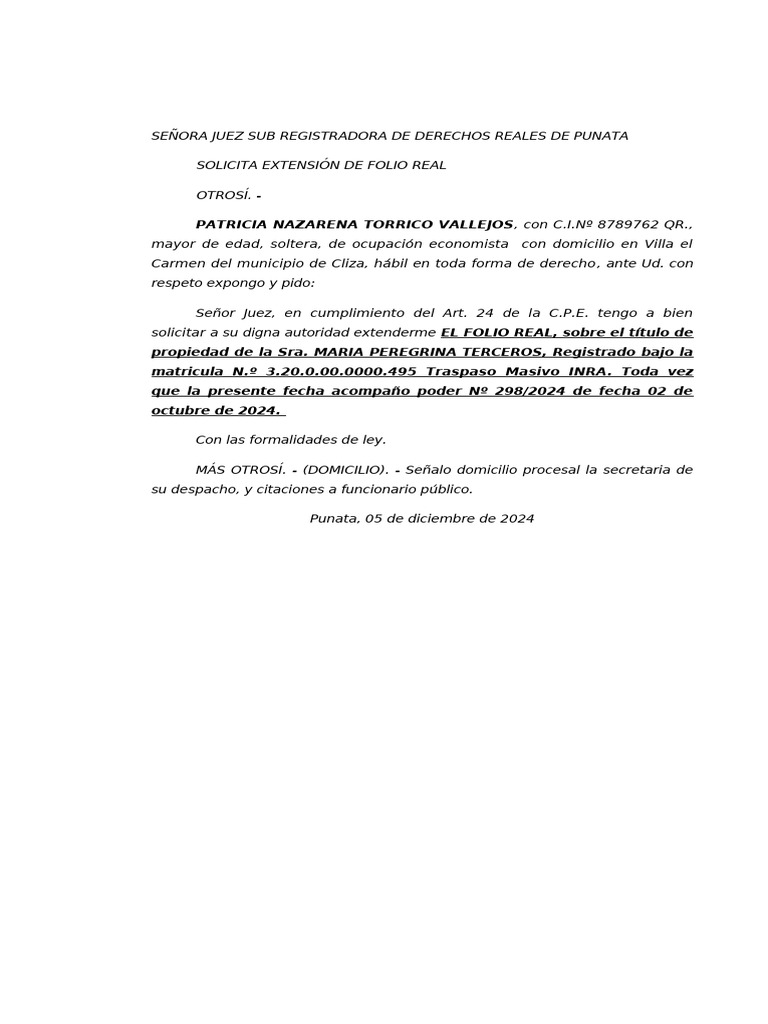 Solicitud de Extensión de Folio Real | PDF