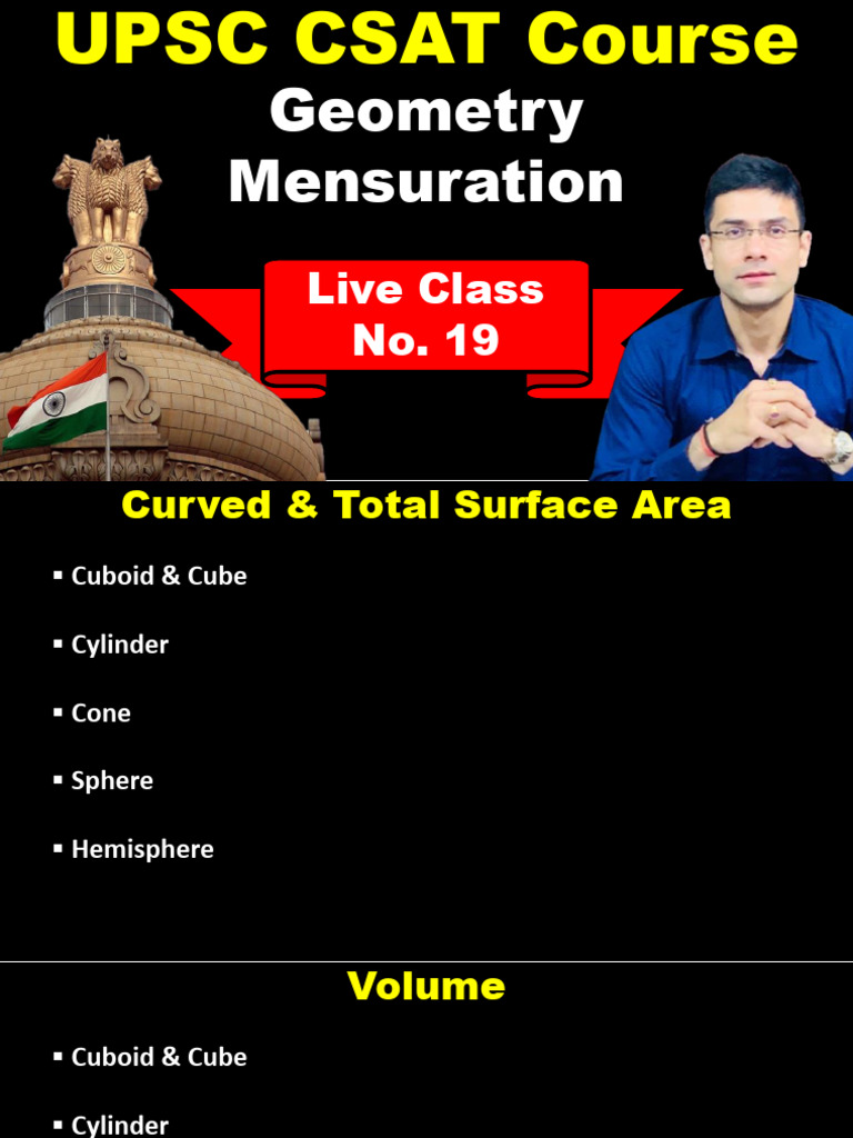 037 UPSC CSAT PYQs Live Class 19 Maths Mensuration & Geomet | PDF