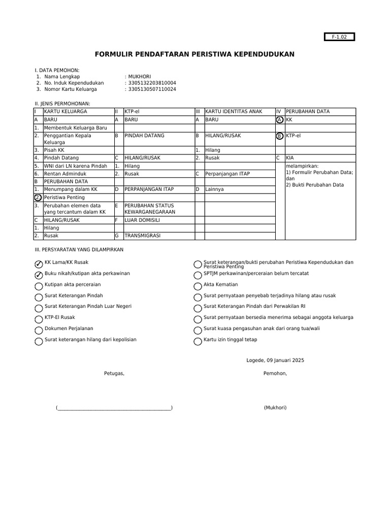 Surat Form Pend Peristiwa Kependudukan 09012025075612 | PDF