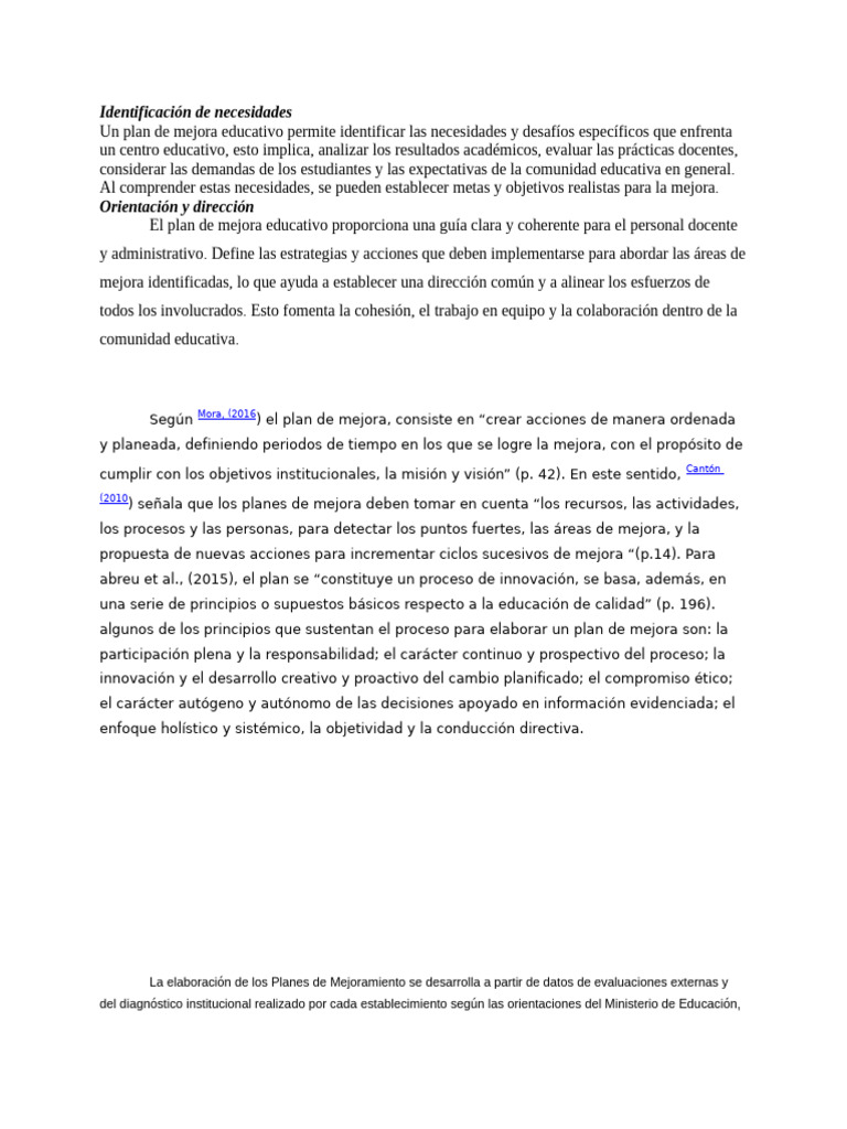 Un Plan de Mejora Educativo Permite Identificar Las Necesidades | PDF