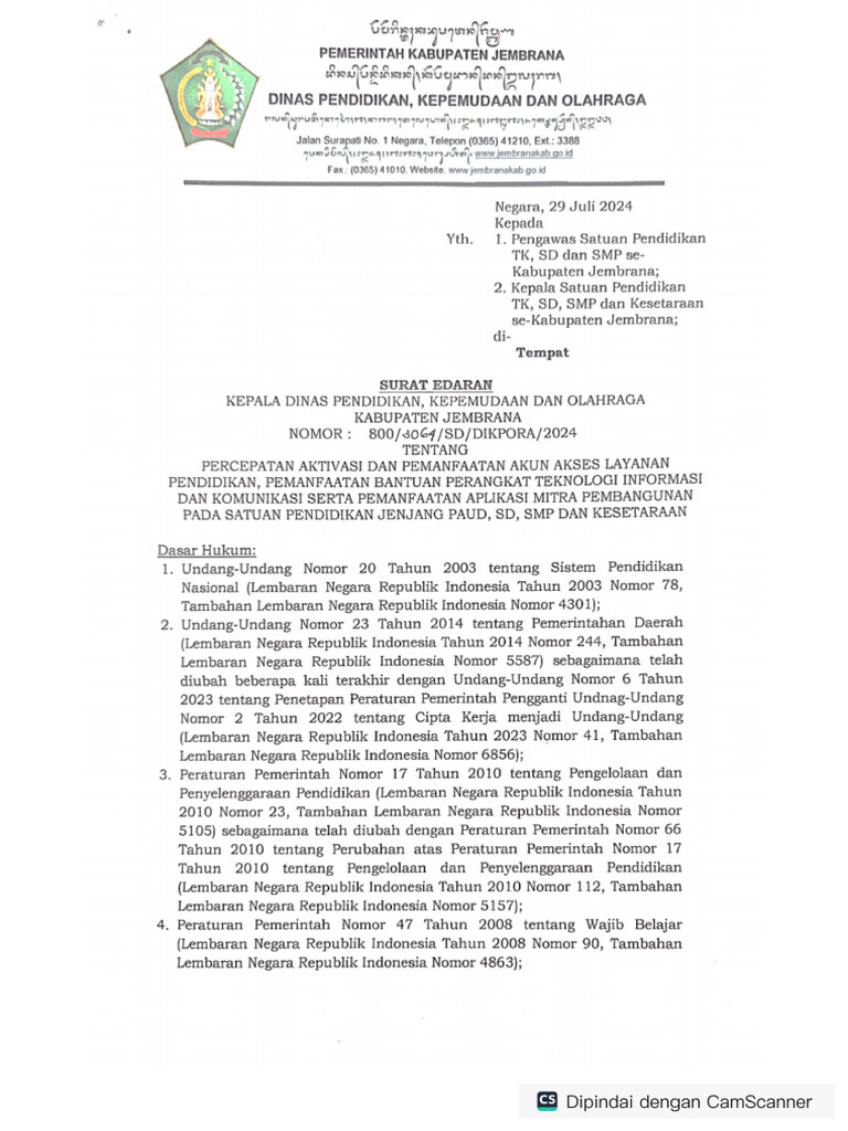 Surat Edaran Percepatan Aktivasi | PDF