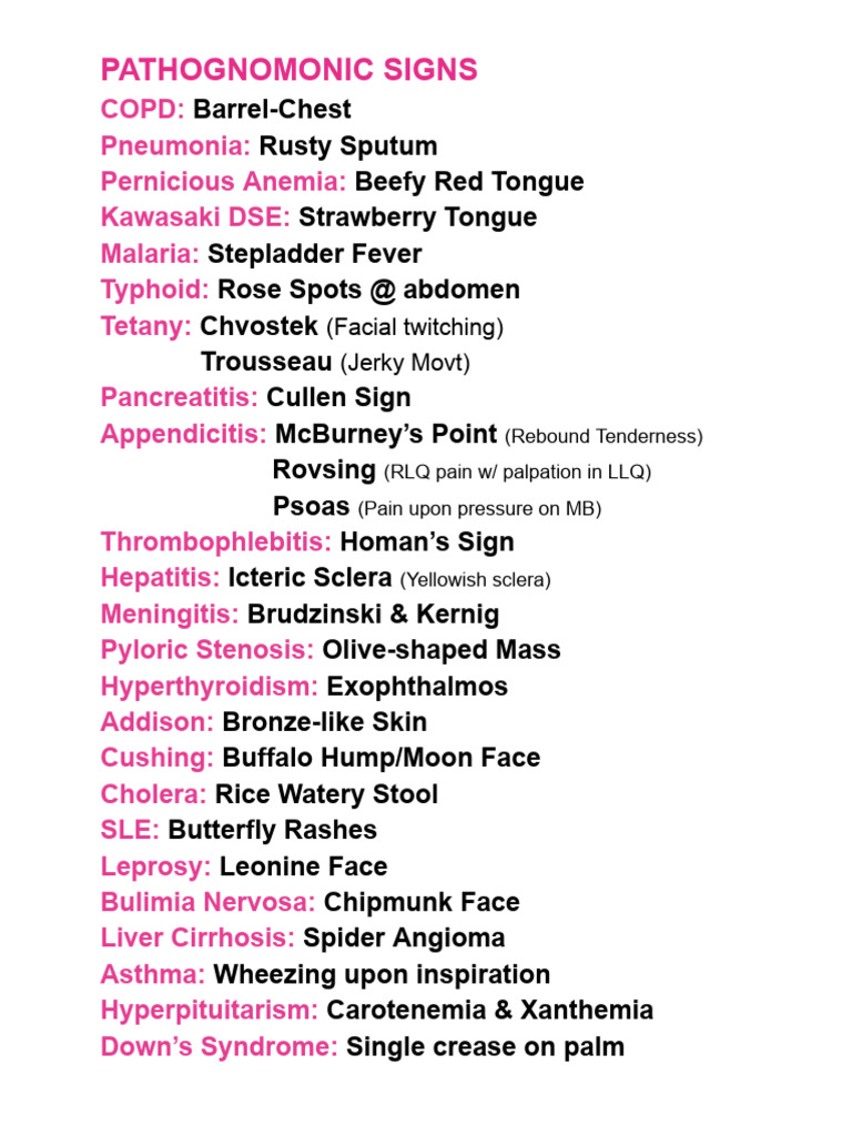 Pathognomonic Signs | PDF
