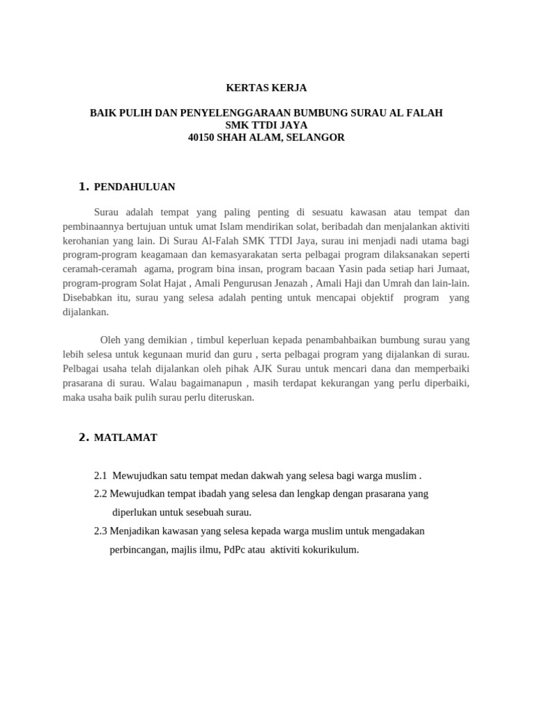Kertas Kerja Naik Taraf Bumbung | PDF