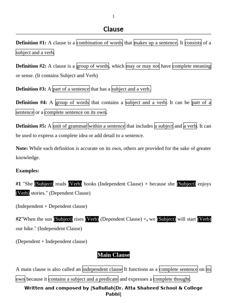 Understanding Clauses in Grammar | PDF | Subject (Grammar) | Clause