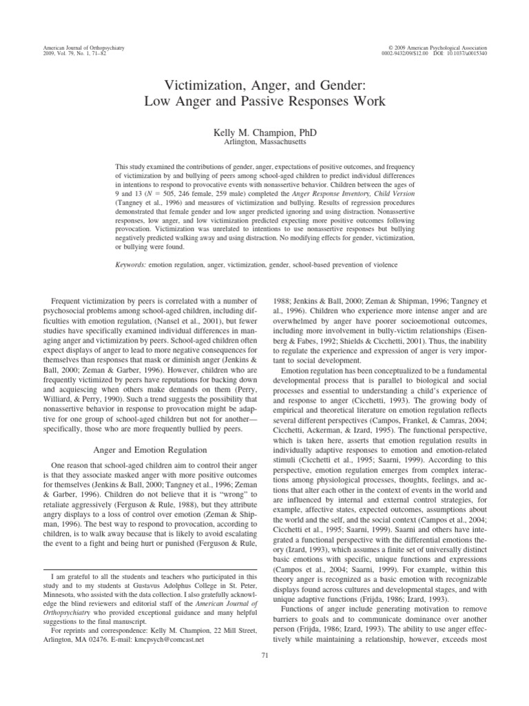 Victimization, Anger, and Gender - Low Anger and Passive Responses Work ...