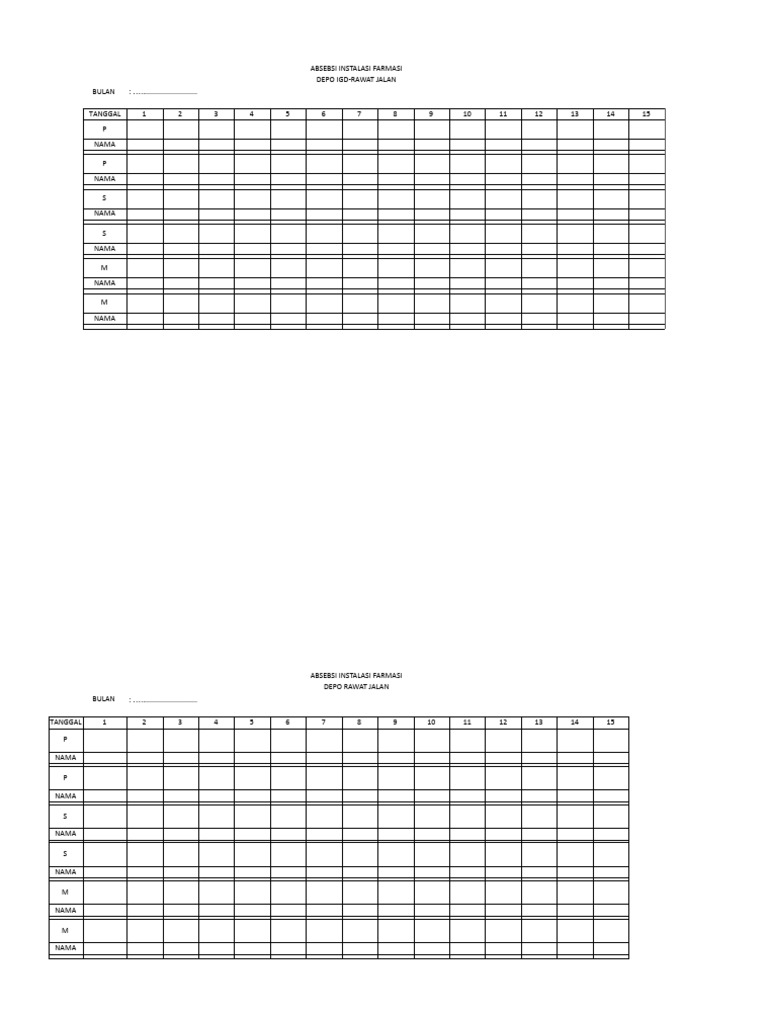 Absensi Instalasi Farmasi.xlsx - Abs Igd-ranap | PDF