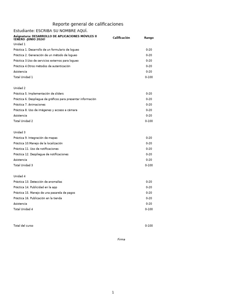 Plantilla Reporte Calificaciones DAM2 | PDF