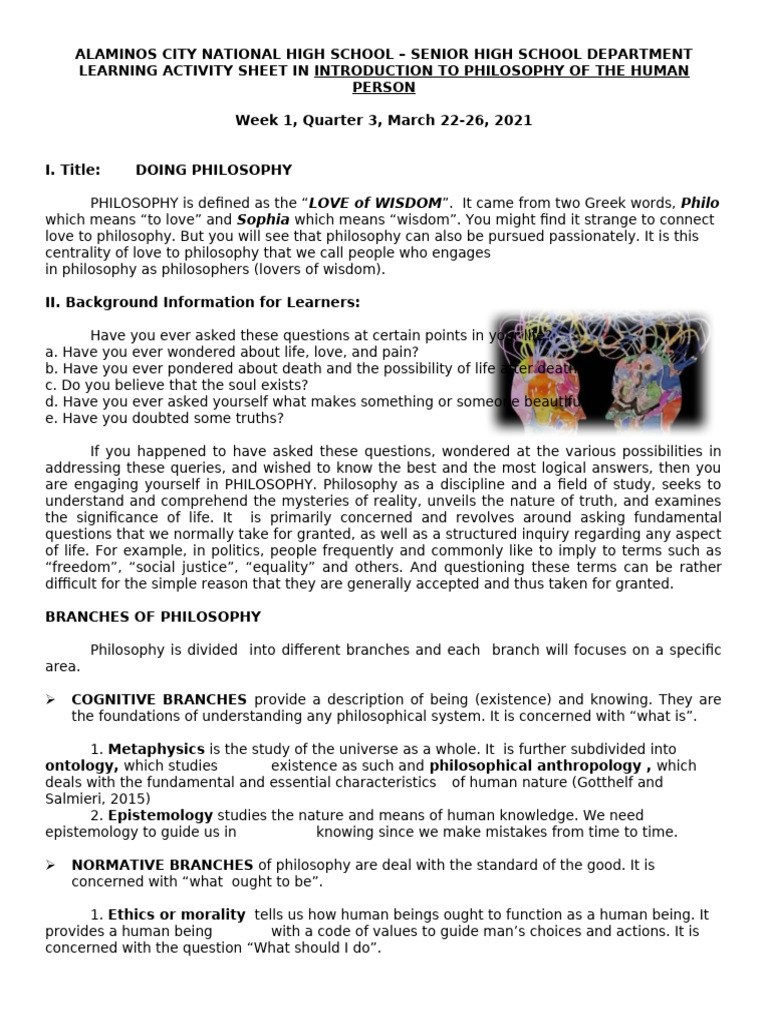 Week 1 Philo Activity Sheet | PDF | Reason | Logic