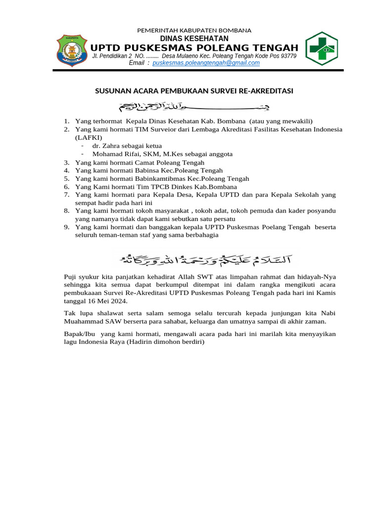 Susunan Acara Pembukaan (Lafki) | PDF