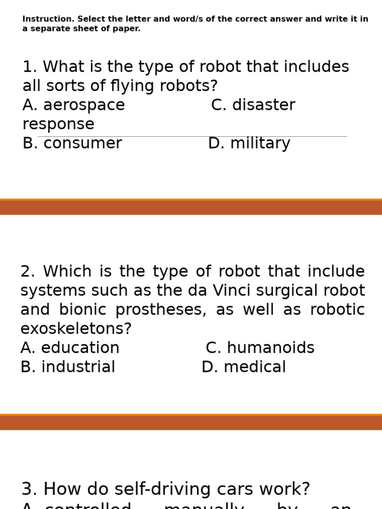 Humanoid Robot Quiz Instructions | PDF