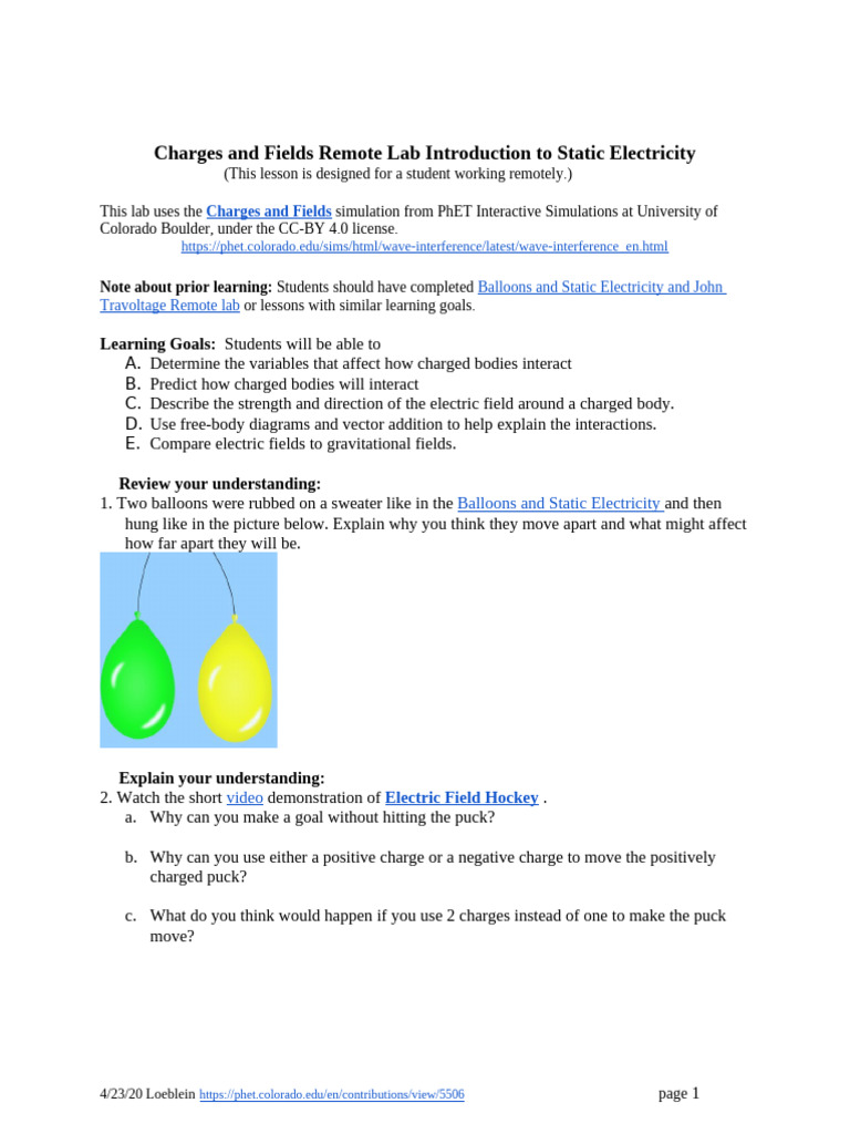 Static Electricity Lab for Students | PDF | Electric Field | Electric ...