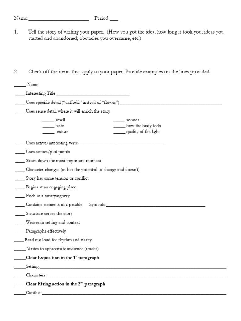 Themed Personal Narrative Self Evaluation | PDF | Plot (Narrative ...