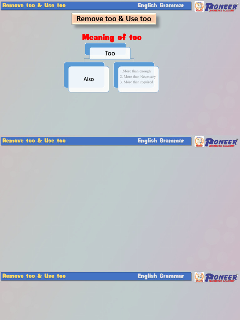 REMOVE TOO USE TOO | PDF