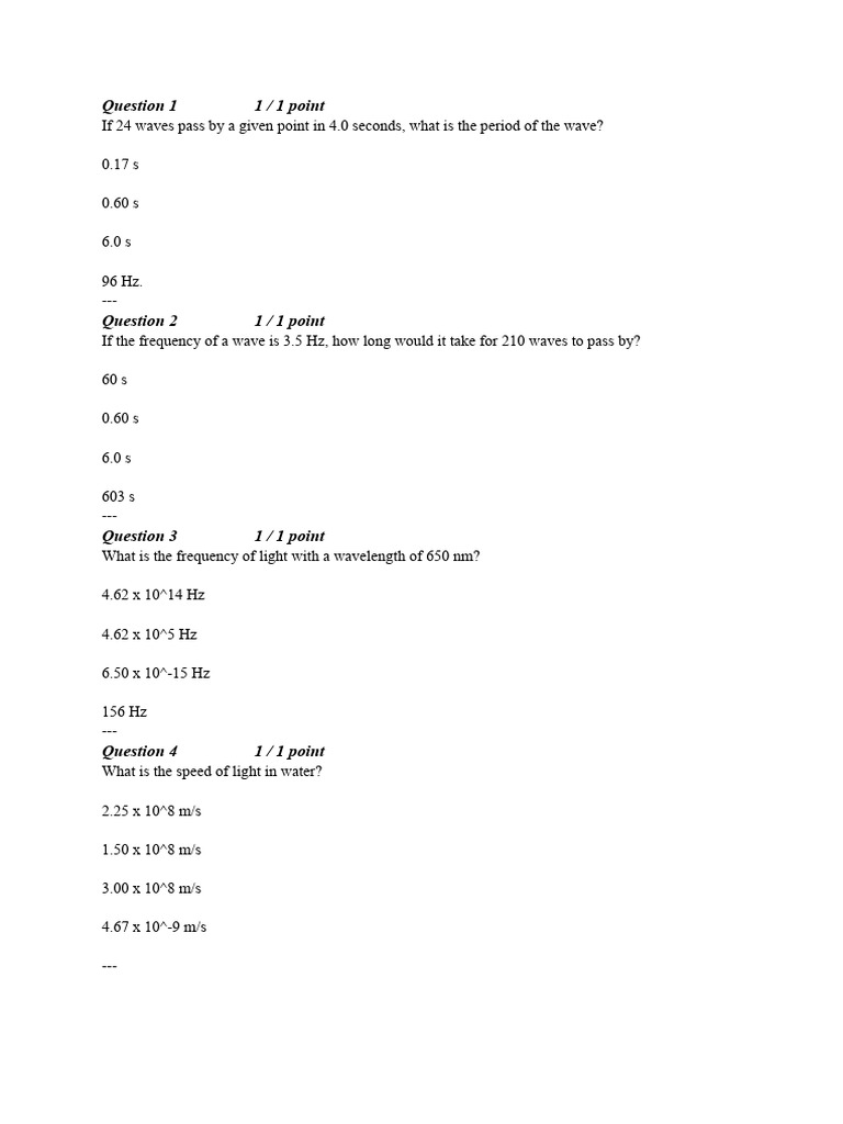 SPH4U Unit 4 Test | PDF | Light | Waves