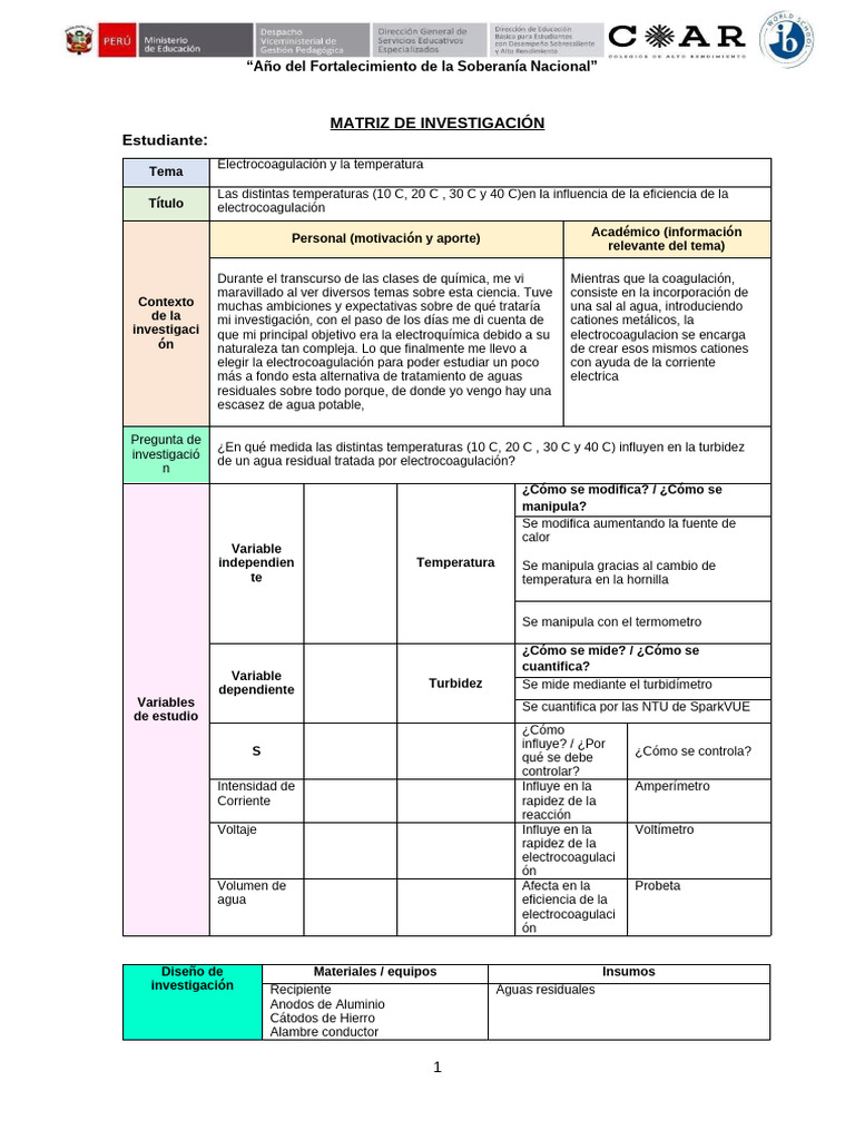 matriz de investigacion (3) | PDF | Agua | Método científico
