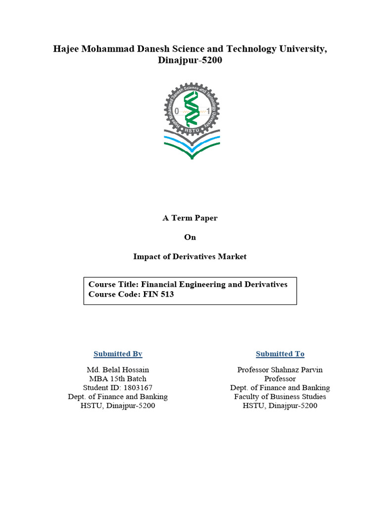1803167 - Md. Belal Hossain - Impact of Derivatives Market | PDF ...