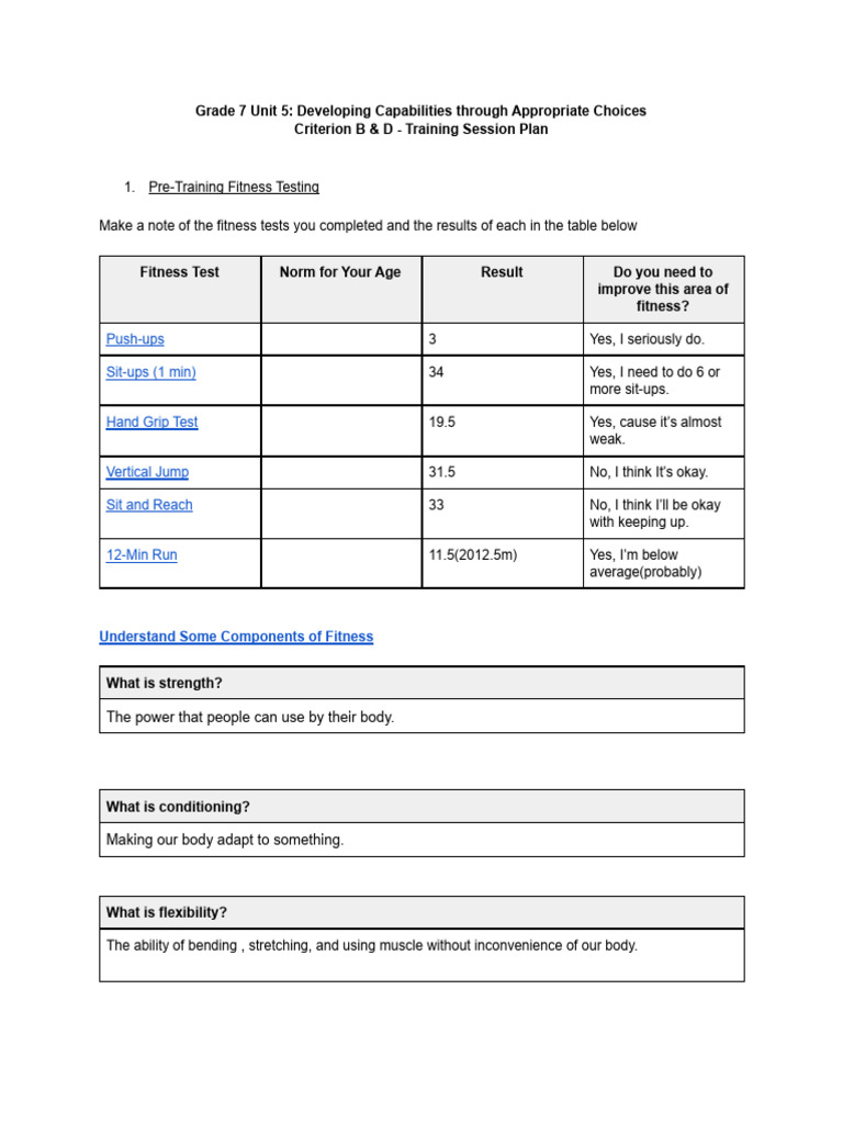 3 - PHE G7 Unit 5 - Developing Capabilities Through Appropriate Choices - Criteria B & D ...