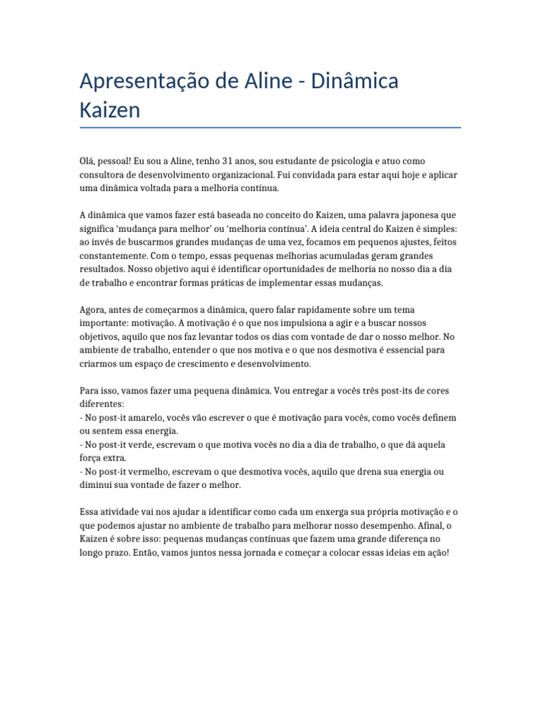 Apresentacao Kaizen Aline | PDF