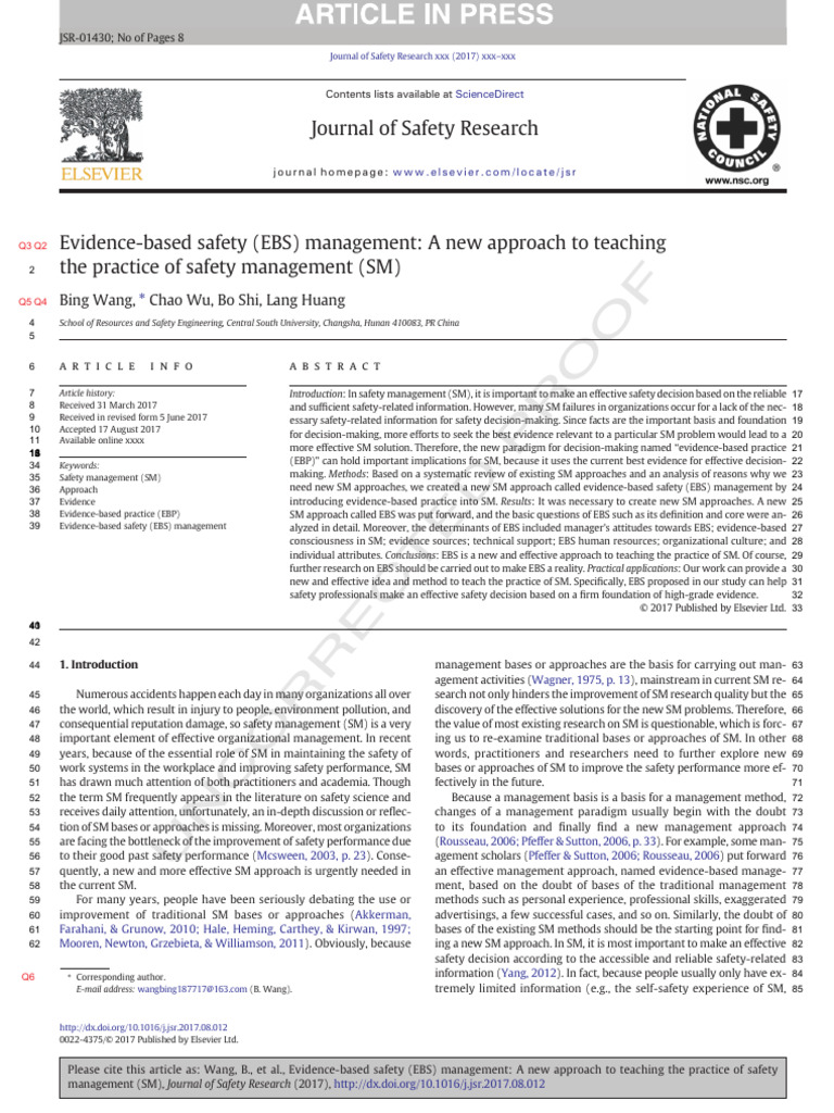 Evidence-Based Safety (EBS) Management A New Approach To Teaching The ...