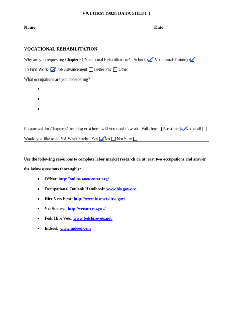 Vocational Exploration Data Sheet | PDF | Drug Rehabilitation | Health Care