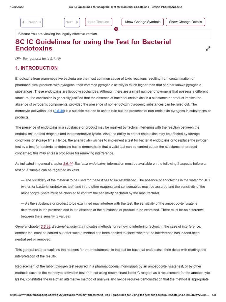 (5.1.10) SC IC Guidelines For Using The Test For Bacterial Endotoxins ...