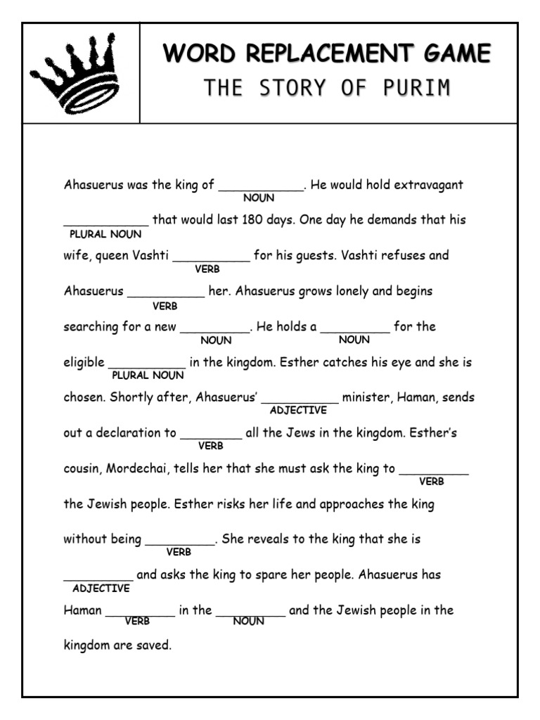 Purim Story Word Replacement Game | PDF