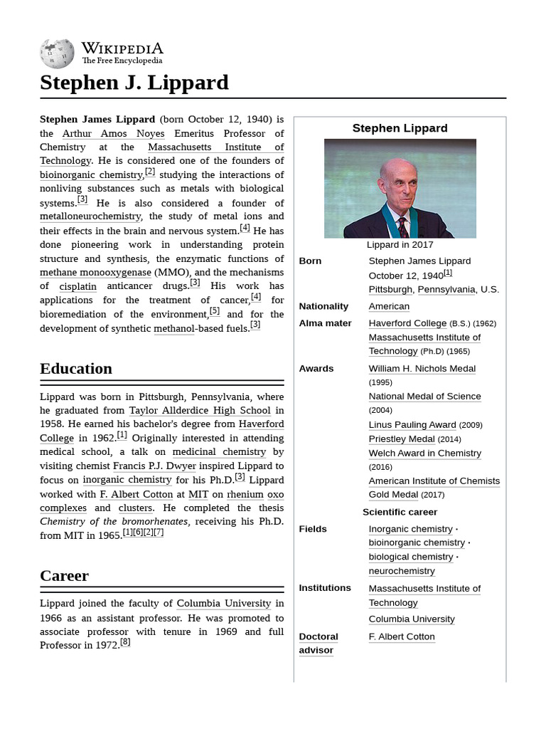 Stephen_J._Lippard | PDF | Chemistry | Physical Sciences