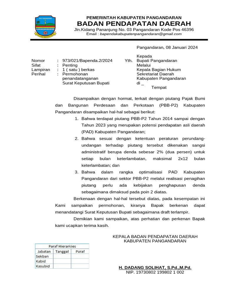 SURAT PENGANTAR PENGHAPUSAN DENDA PBB 2024 | PDF