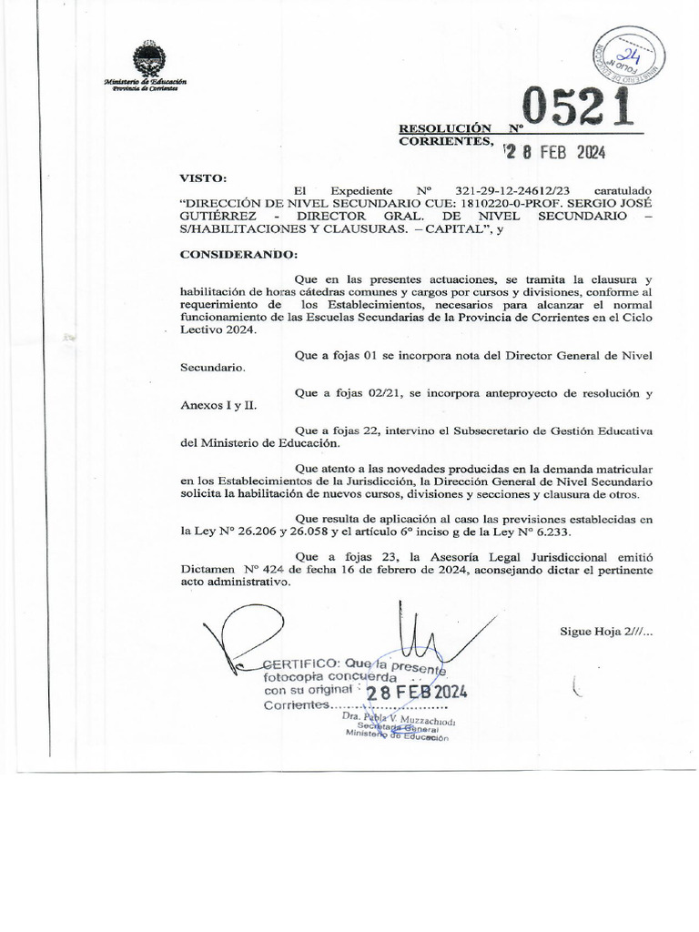 Resol. #521-24 - HABILITACIONES Y CLAUSURAS | PDF