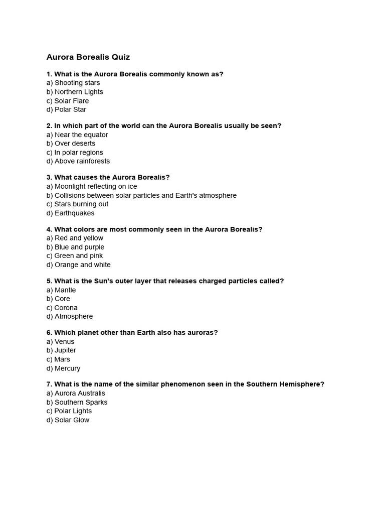 Aurora Borealis Quiz: Test Your Knowledge | PDF