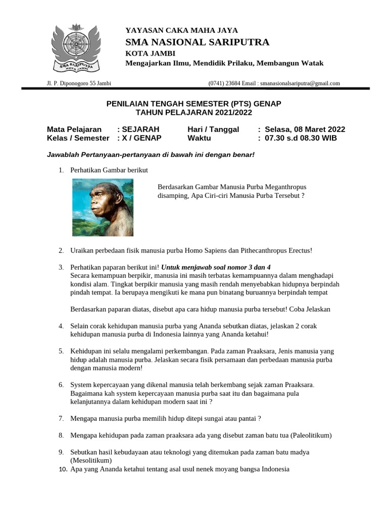 SOAL PTS Genap SEJARAH KELAS X | PDF