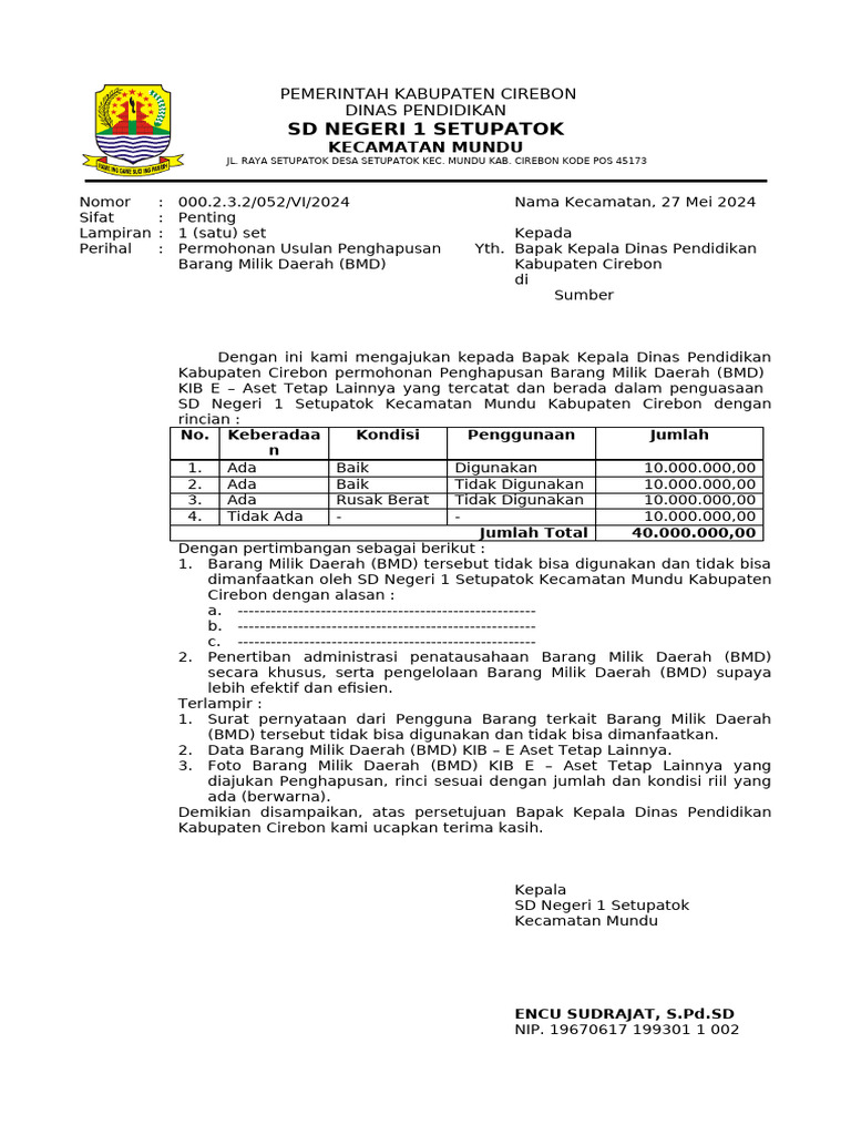 Form._Usulan_Penghapusan_BMD (1) | PDF