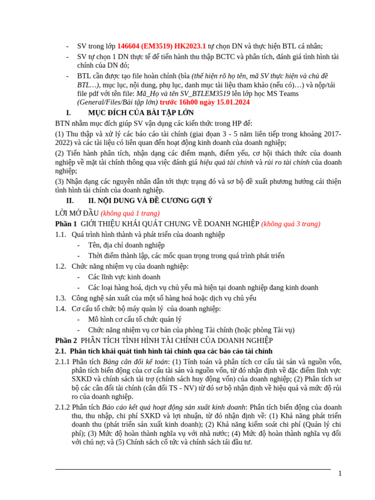 YÊU CẦU BTL Phan Tich Tinh Hinh TCDN - chuong 5 - 2023.1 | PDF