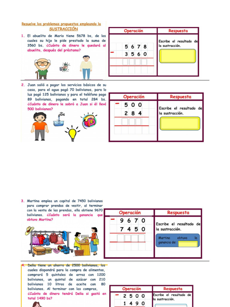 Problemas de Sustracción | PDF
