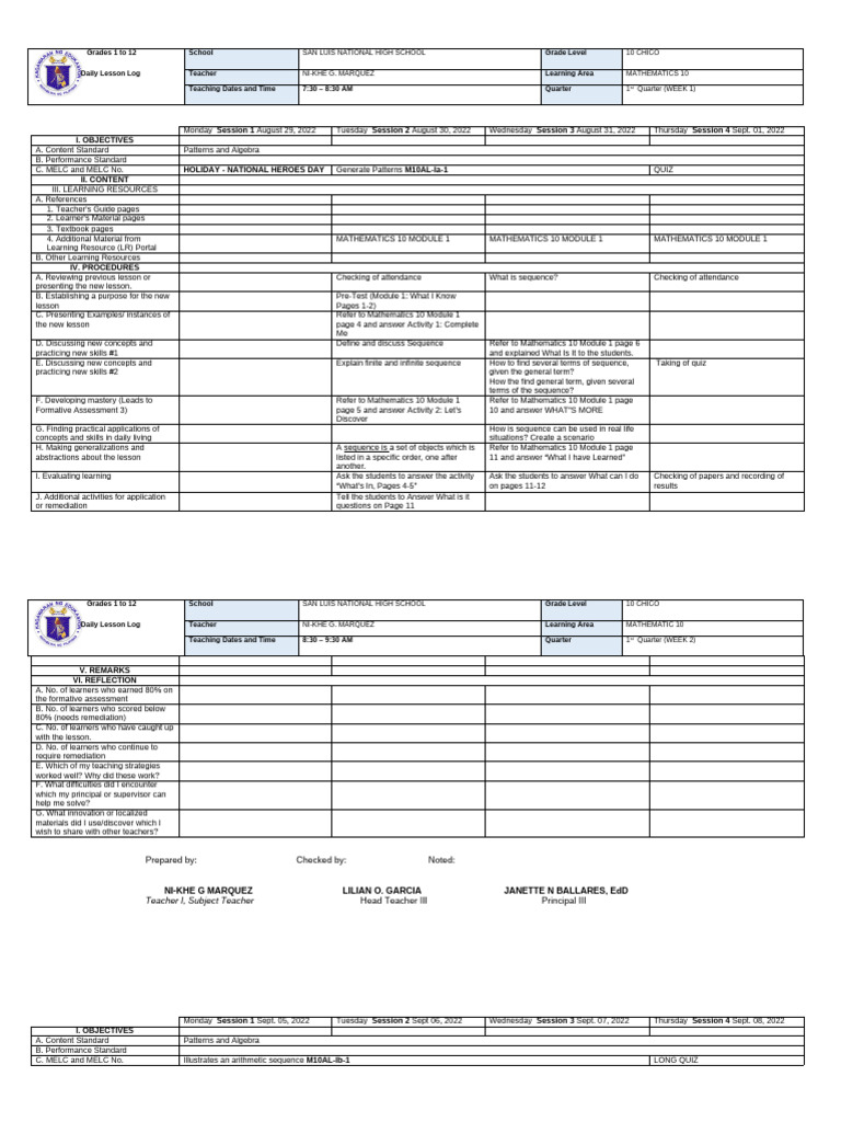 MATH 10 DLL | PDF | Factorization | Division (Mathematics)
