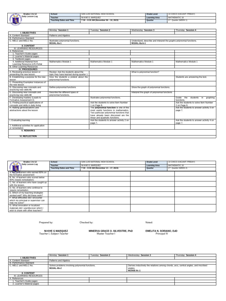 MATH 10 DLL - 2nd Q | PDF | Circle | Mathematics