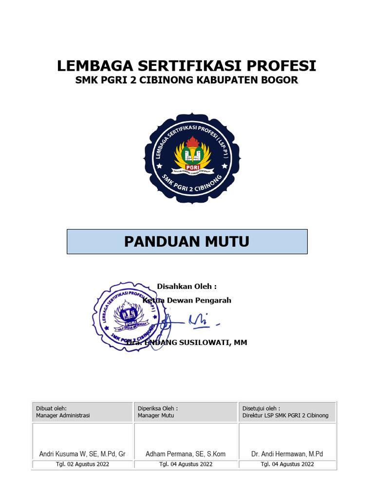 Panduan Mutu Lsp - Fix (1) | PDF
