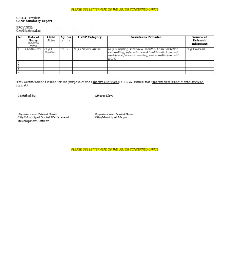 CFLGA Template - CNSP Summary Report | PDF