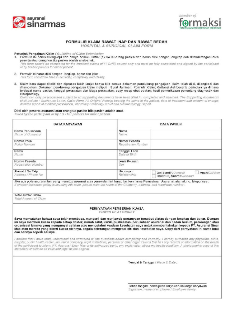 Form Klaim Rawat Inap | PDF
