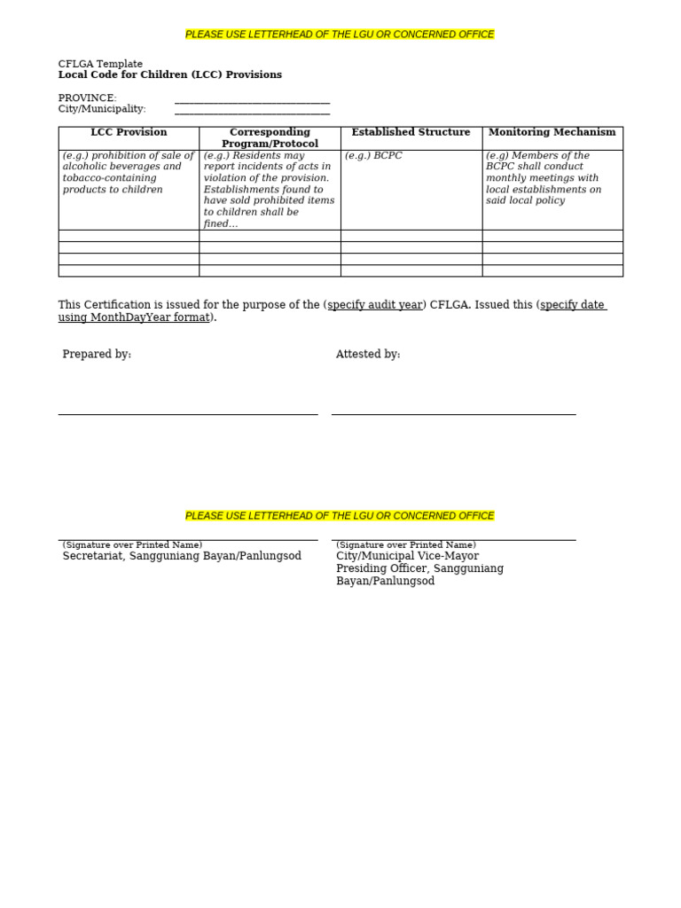 Local Code for Children Provisions | PDF