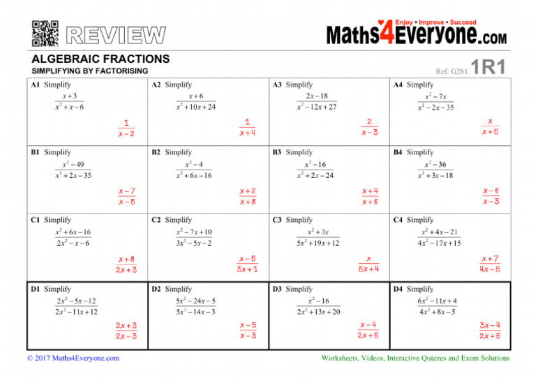 Algebraic Fractions Simplifying Answers | PDF