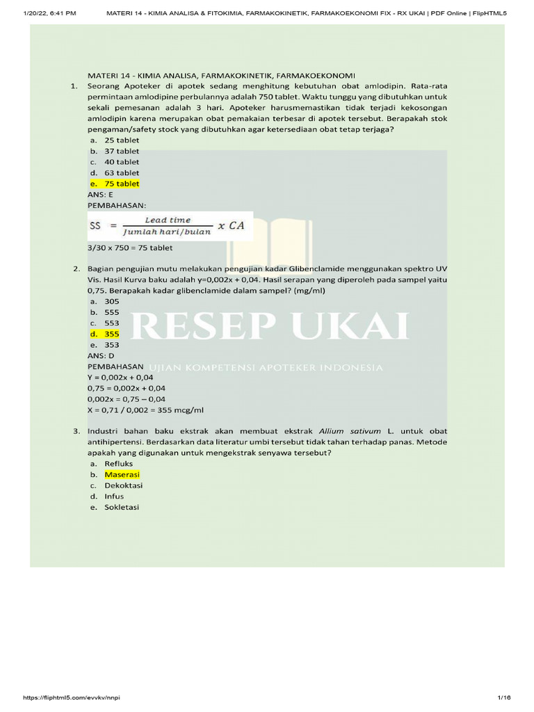 Materi 14 - Kimia Analisa & Fitokimia, Farmakokinetik, Farmakoekonomi | PDF