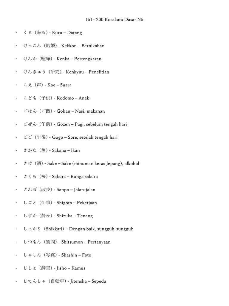 151~200 Kosakata Dasar N5 | PDF