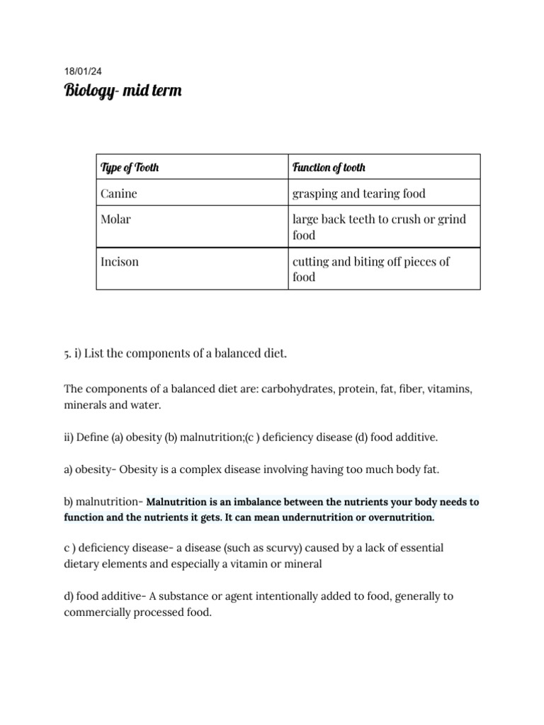 Biology Mid Term Pdf Nutrition Diet Nutrition