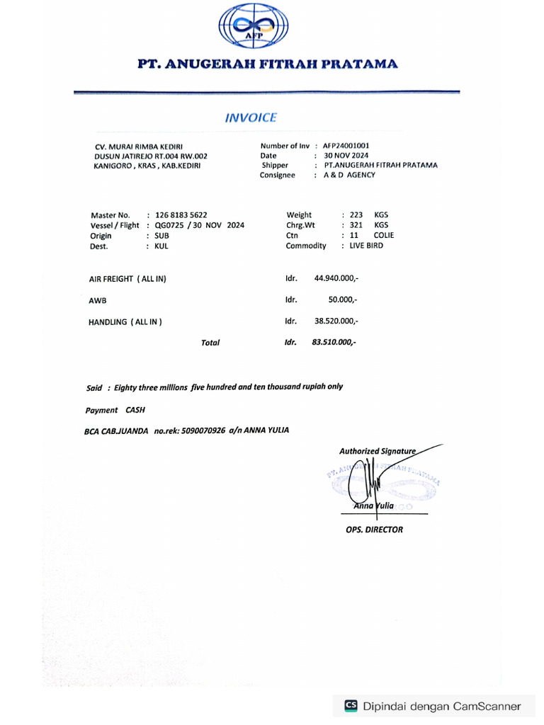 Invoice Pak Hadi 30 Nov . | PDF